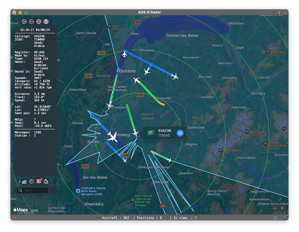 ADS-B Radar a macOS App for aircraft tracking