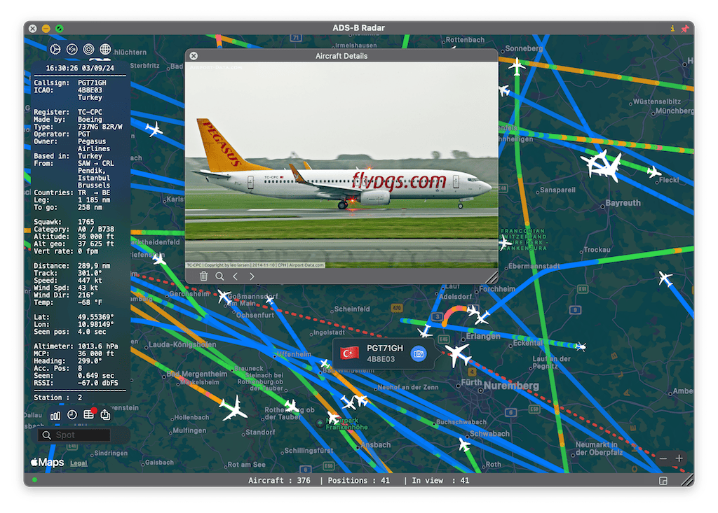 ADS-B Radar a macOS App for aircraft tracking