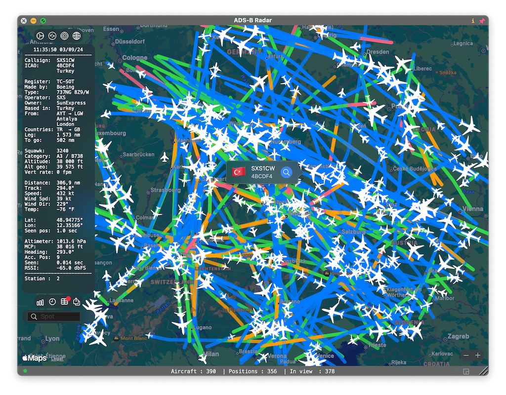 ADS-B Radar a macOS App for aircraft tracking