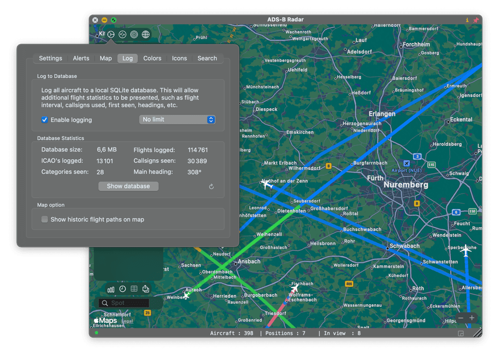 ADS-B Radar a macOS App for aircraft tracking