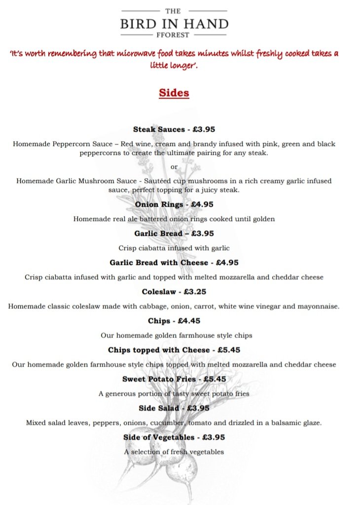 Main Menu | BIRD IN HAND (FFOREST)