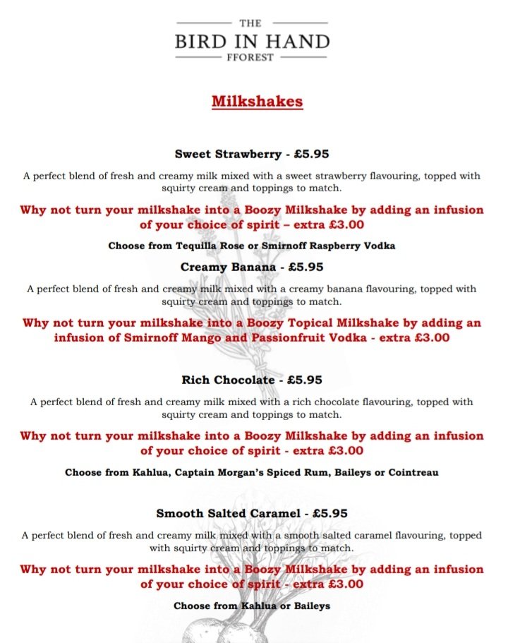 Main Menu | BIRD IN HAND (FFOREST)