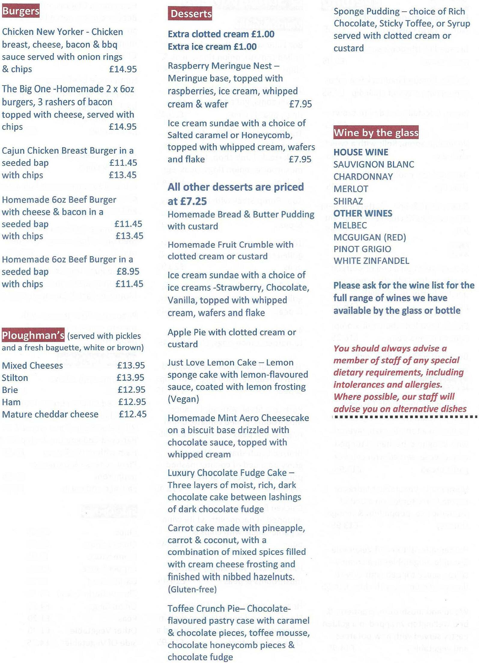 Evening / Sunday Lunch Menu | Countryman Inn